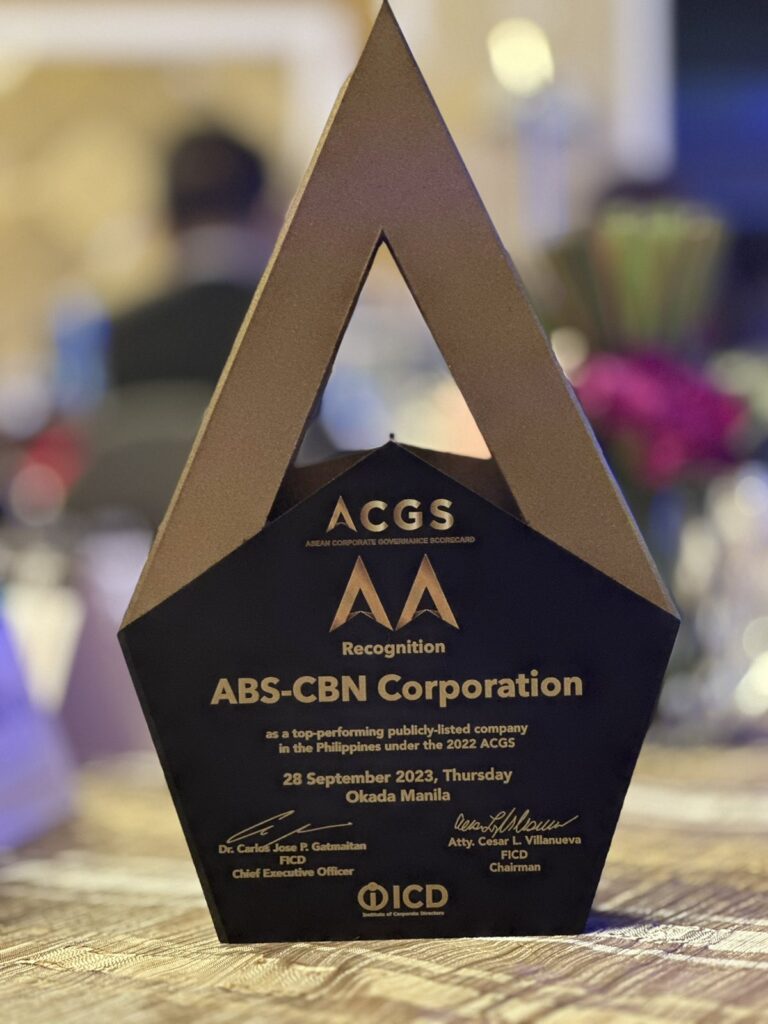 ABS-CBN Receives ACGS Golden Arrow Award For Good Corporate Governance | PAGEONE